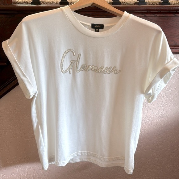 ontwelth | Tops | Ontwelth Glamour Pearl Rhinestone Glamorous White ...